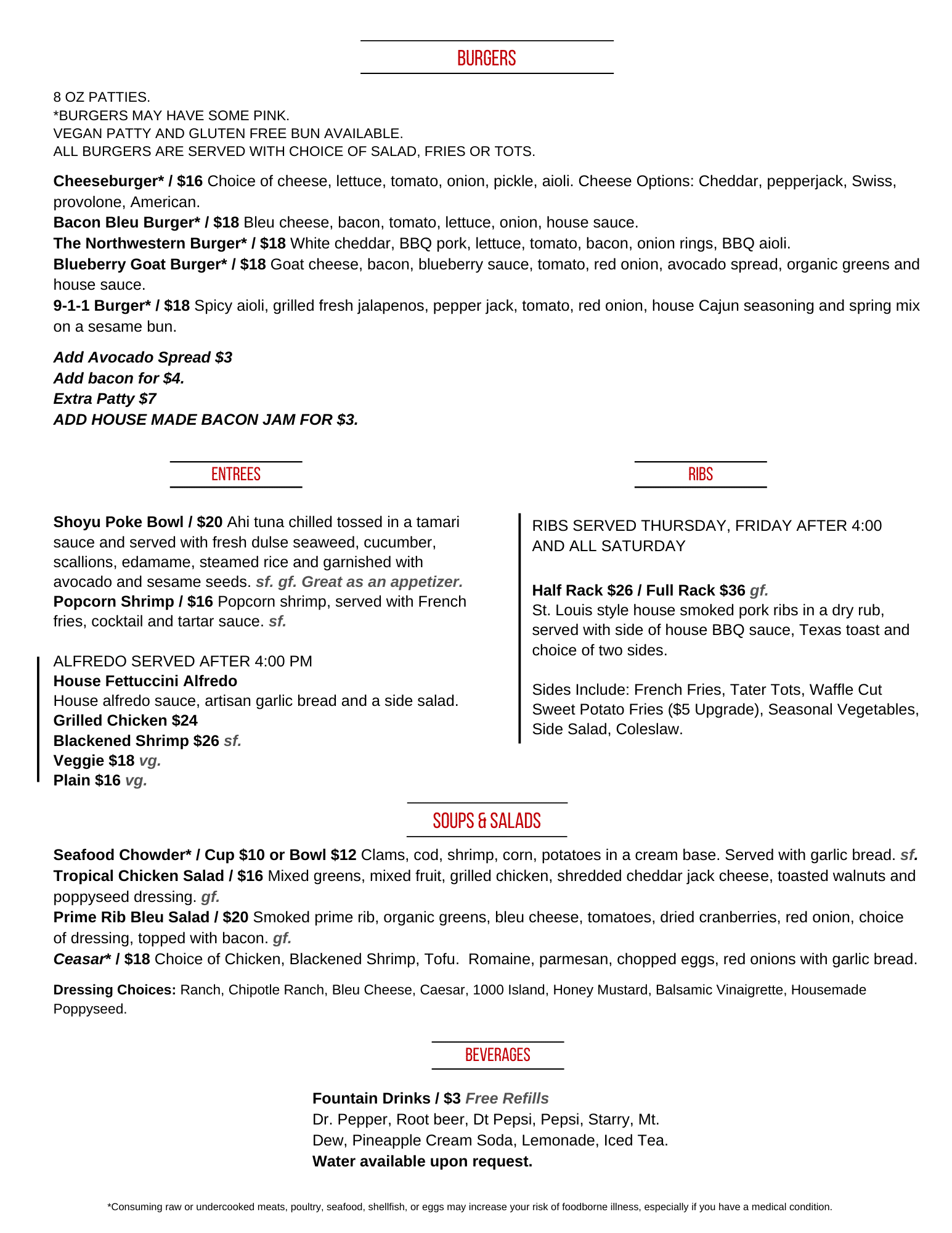 Lunch, Dinner, & Kids Menus for Tillamook Bay, Oregon Coast.