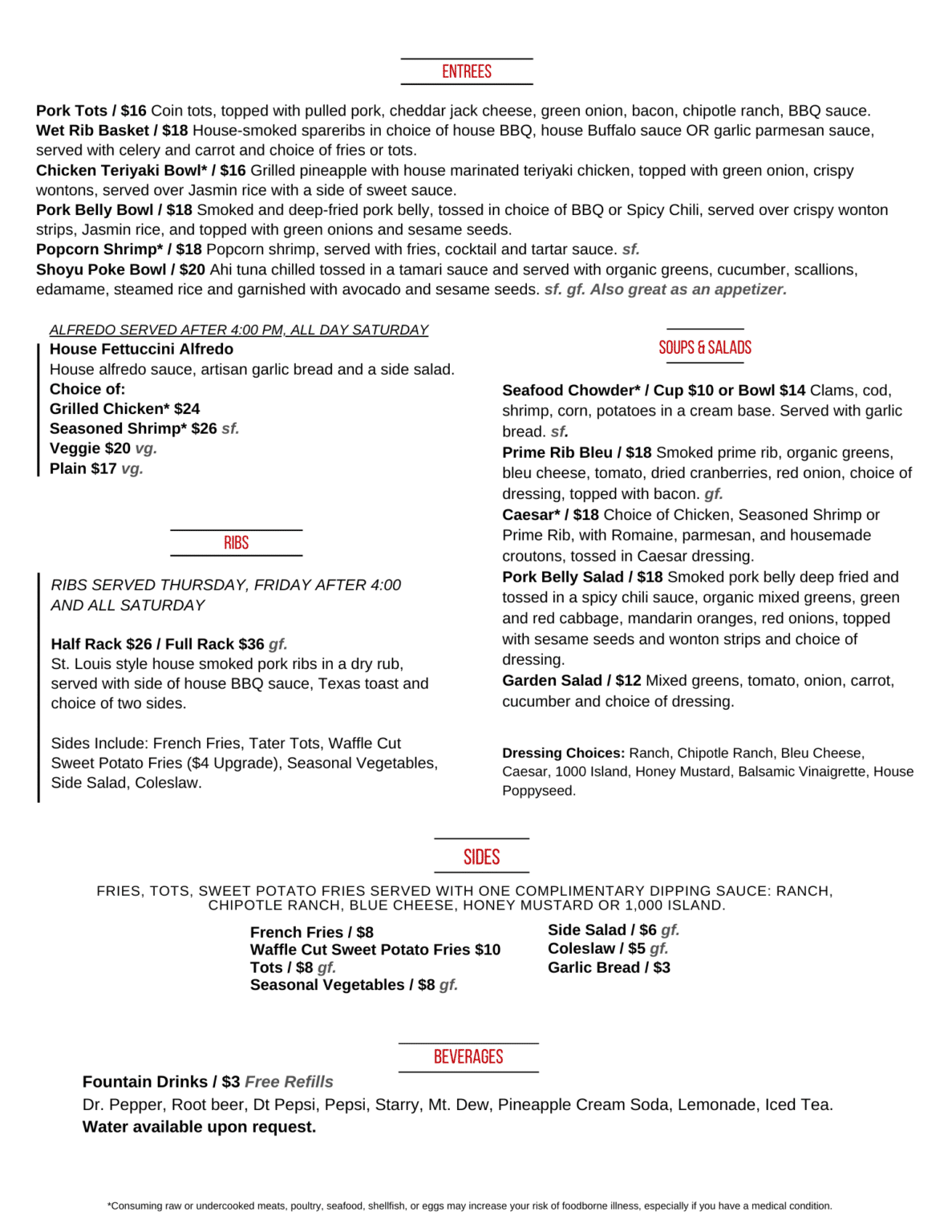 Lunch, Dinner, & Kids Menus for Tillamook Bay, Oregon Coast.